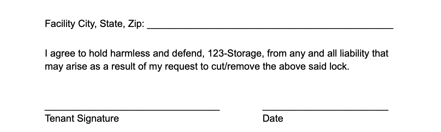 Lock Cut Authorization Form [Free Self Storage Download]